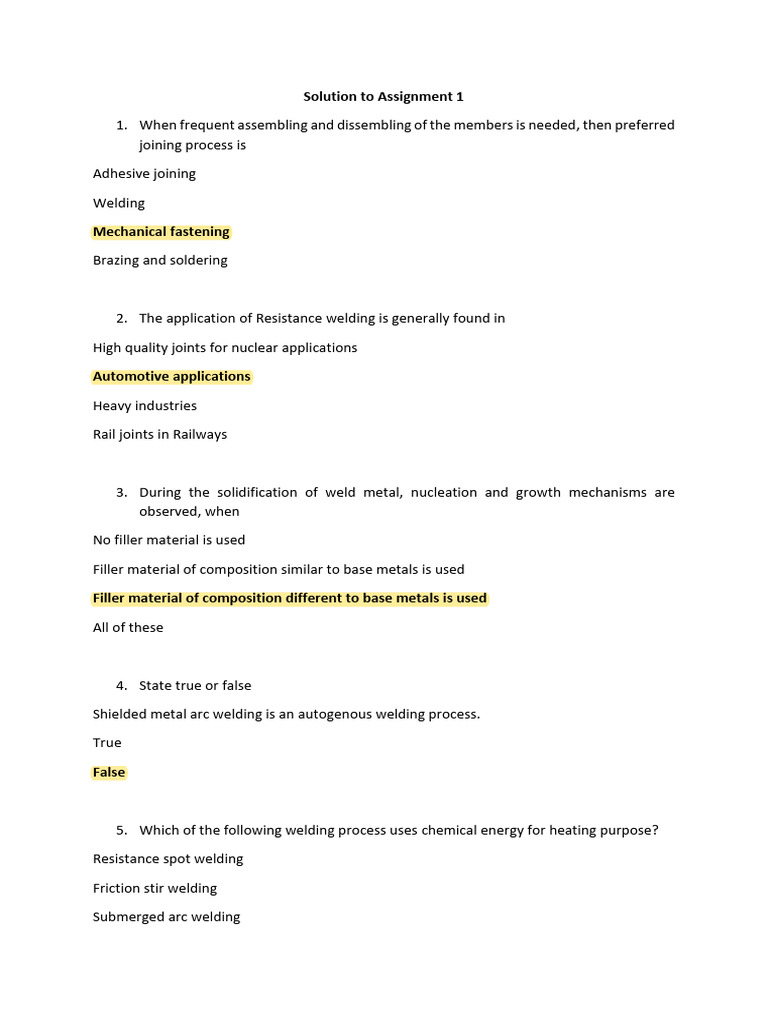 Joining Technologies For Metals - Solution of Assignment 1 | PDF