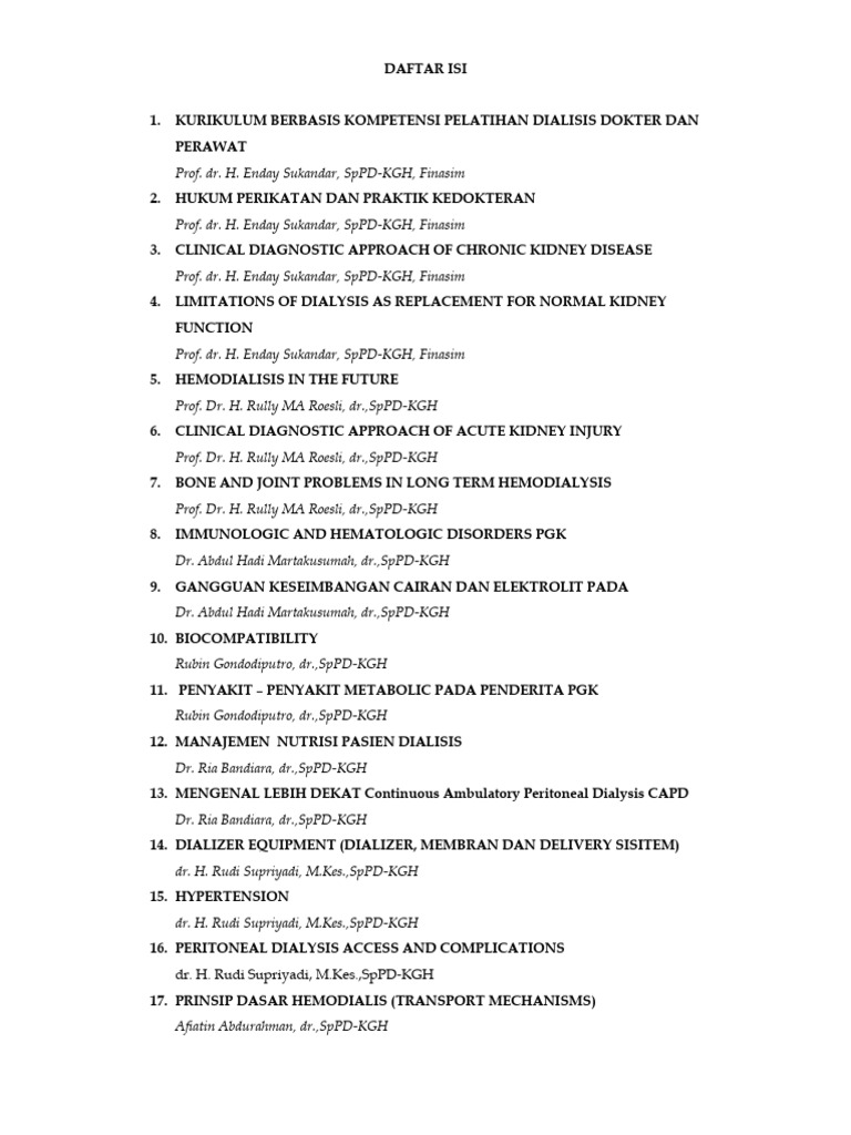 Daftar Is1 Buku Pelatihan Dialisis | PDF | Hemodialysis | Clinical Medicine