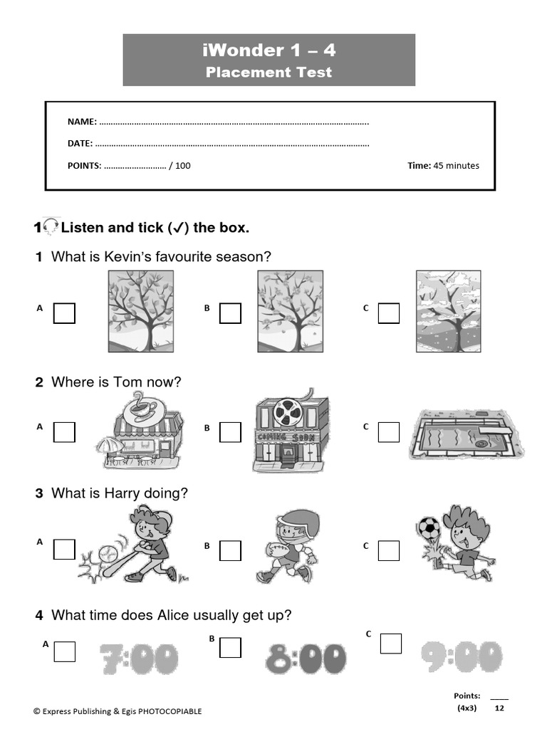 I Wonder Placement Test | PDF