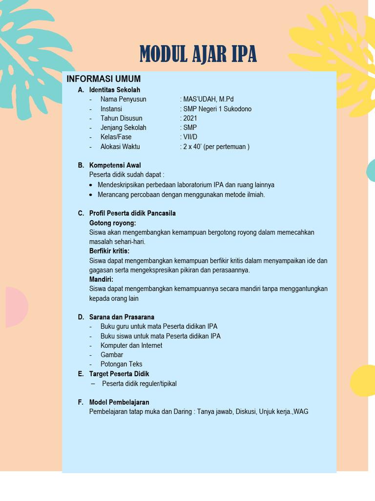 MODUL AJAR IPA Alat Lab | PDF | Karier & Perkembangan