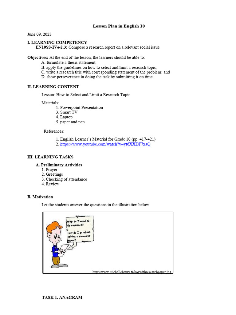 Grade 10 - Lesson Plan | PDF | Cognitive Science | Communication
