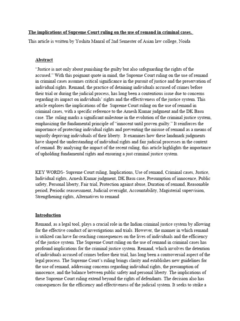 The implications of the Supreme Court ruling on the use of remand in criminal cases | PDF | Bail ...