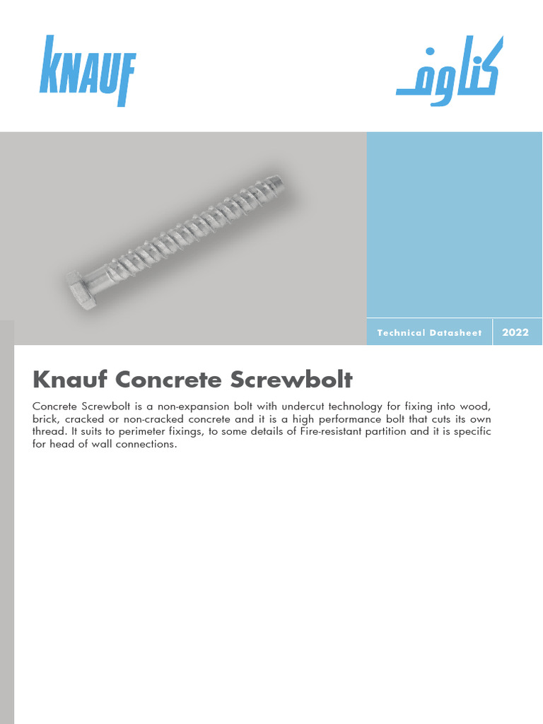 Knauf Concrete Screwbolt Specifications | PDF | Screw | Concrete