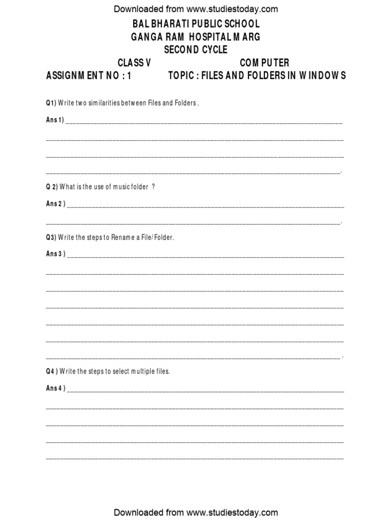 CBSE Class 5 Computer Science Worksheet Set G | PDF | Computer File | Computer Data Storage