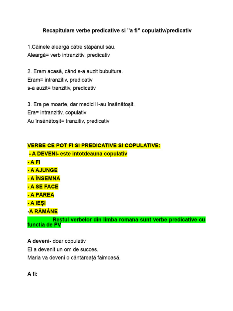 BogdanC-verb Auxiliar, Verbele Copulative Lista, Cls VIII | PDF