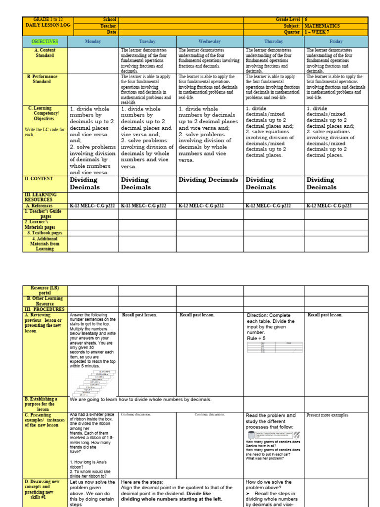 Week7 DLL Math | PDF | Division (Mathematics) | Numbers