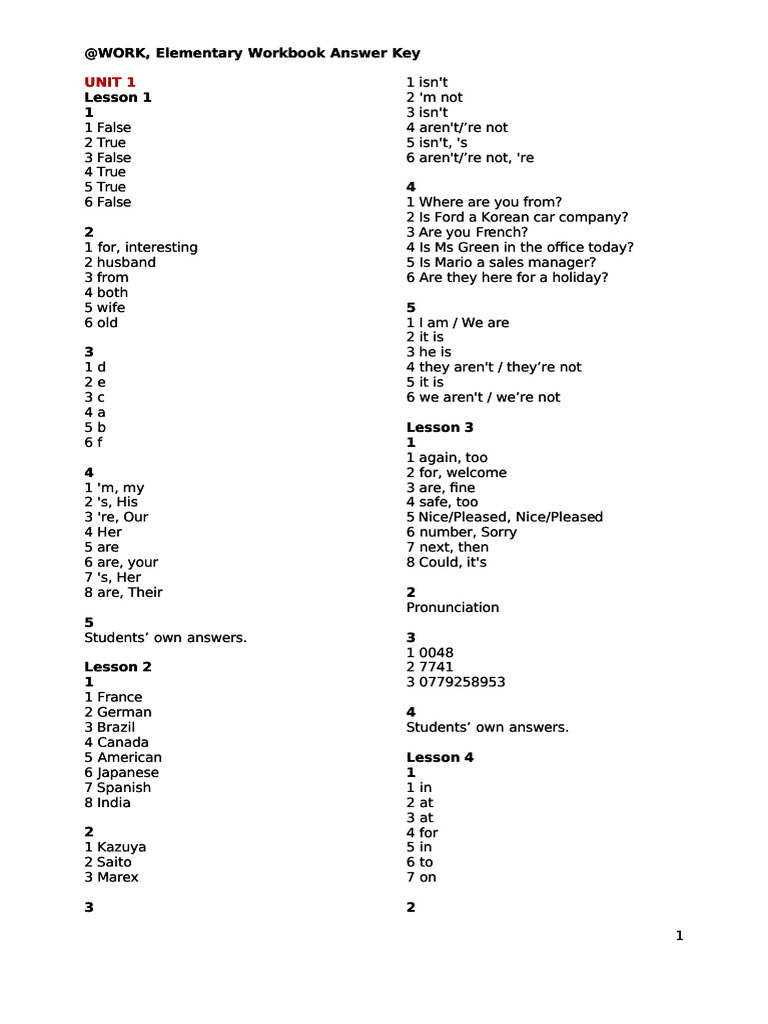 @work WB Elementary Answer Key | PDF | Language Arts & Discipline