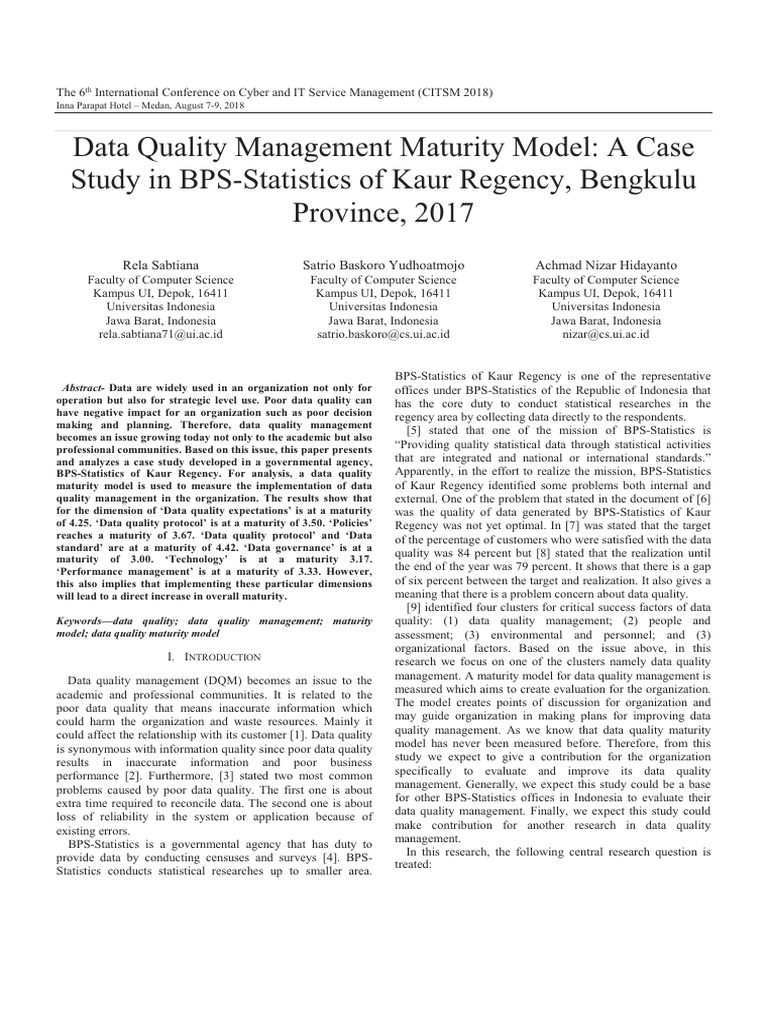 Data Quality Management Maturity Model A Case Study in BPS-Statistics ...