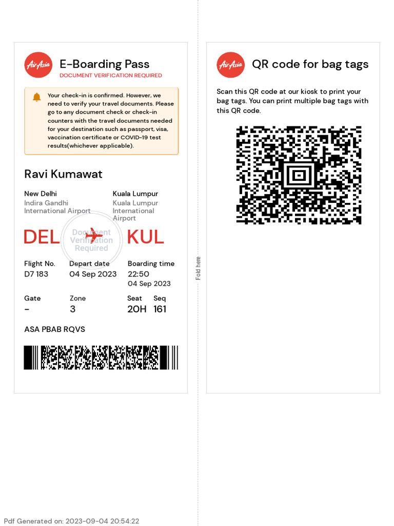 E-Boarding Pass QR Code For Bag Tags | PDF