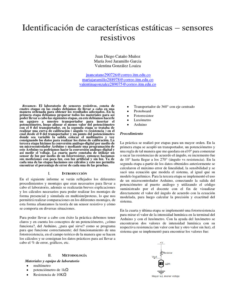 LABORATORIO - 1 Identificación de Características Estáticas | PDF | Arduino | Metrología