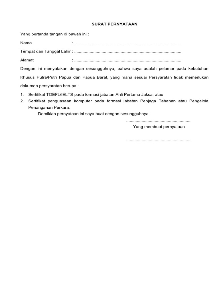 Format Pengganti TOEFL Sertifikat Komp - Pelamar Kebutuhan Pa Pi Papua - 1694870296 | PDF | Hukum