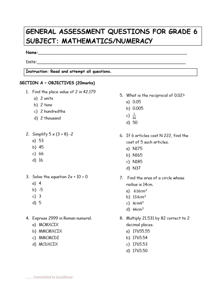 Numeracy Grade 6 | PDF | Length | Mathematical Concepts