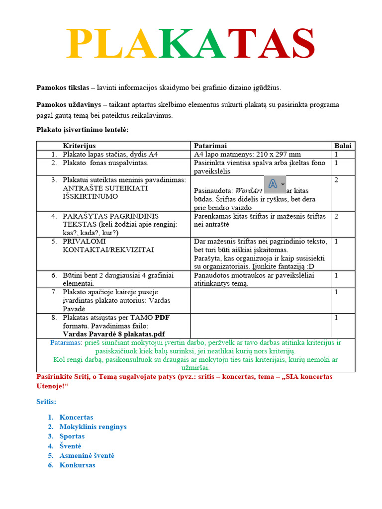 (Užduotis) 8 KL Plakatas | PDF