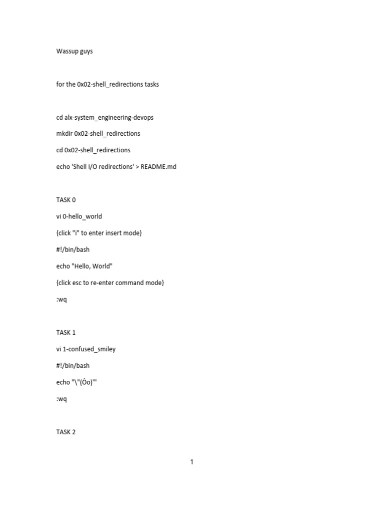 Shell Redirections Tasks | PDF | Software Architecture | Notation