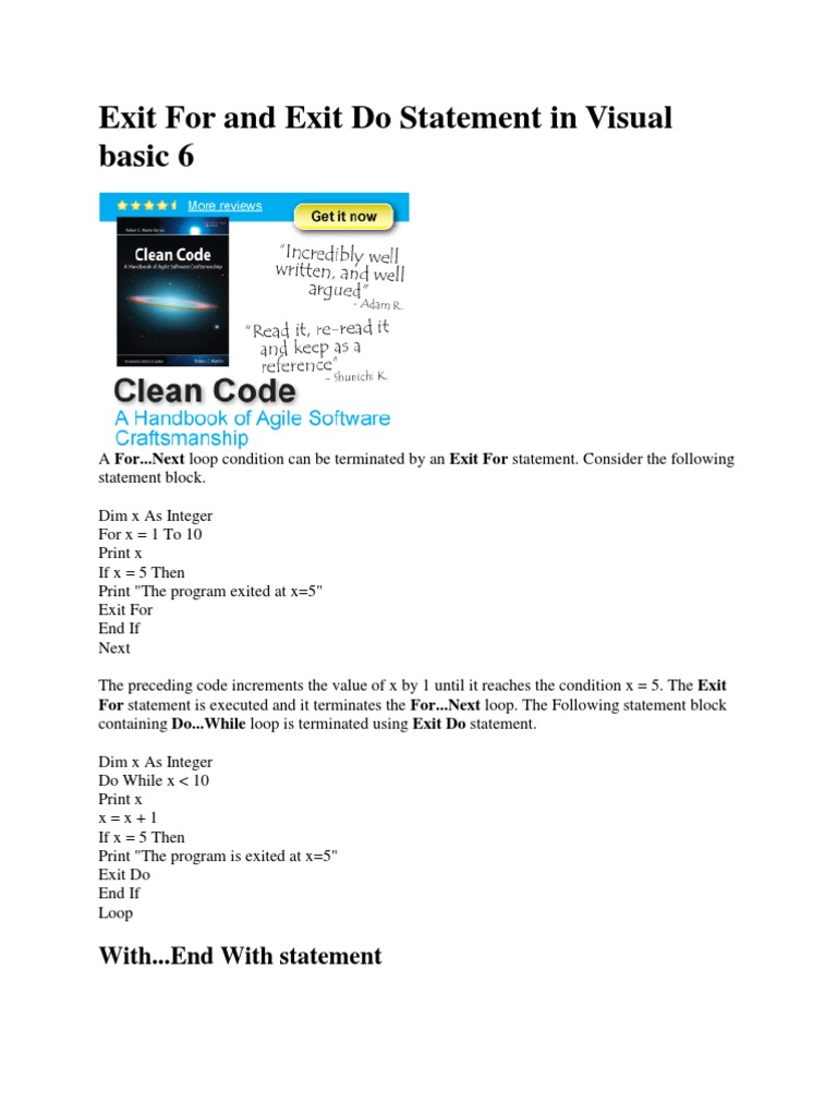 Exit For and Exit Do Statement in Visual Basic 6 | PDF | Computers | Technology & Engineering