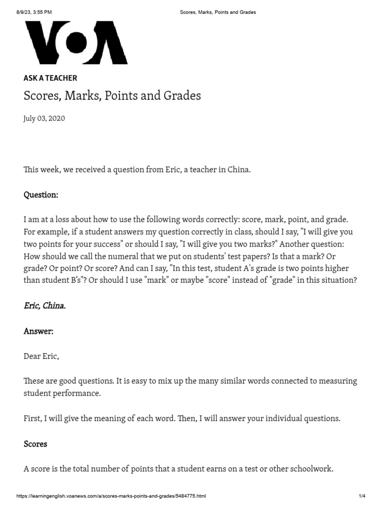 Scores, Marks, Points and Grades | PDF | Question