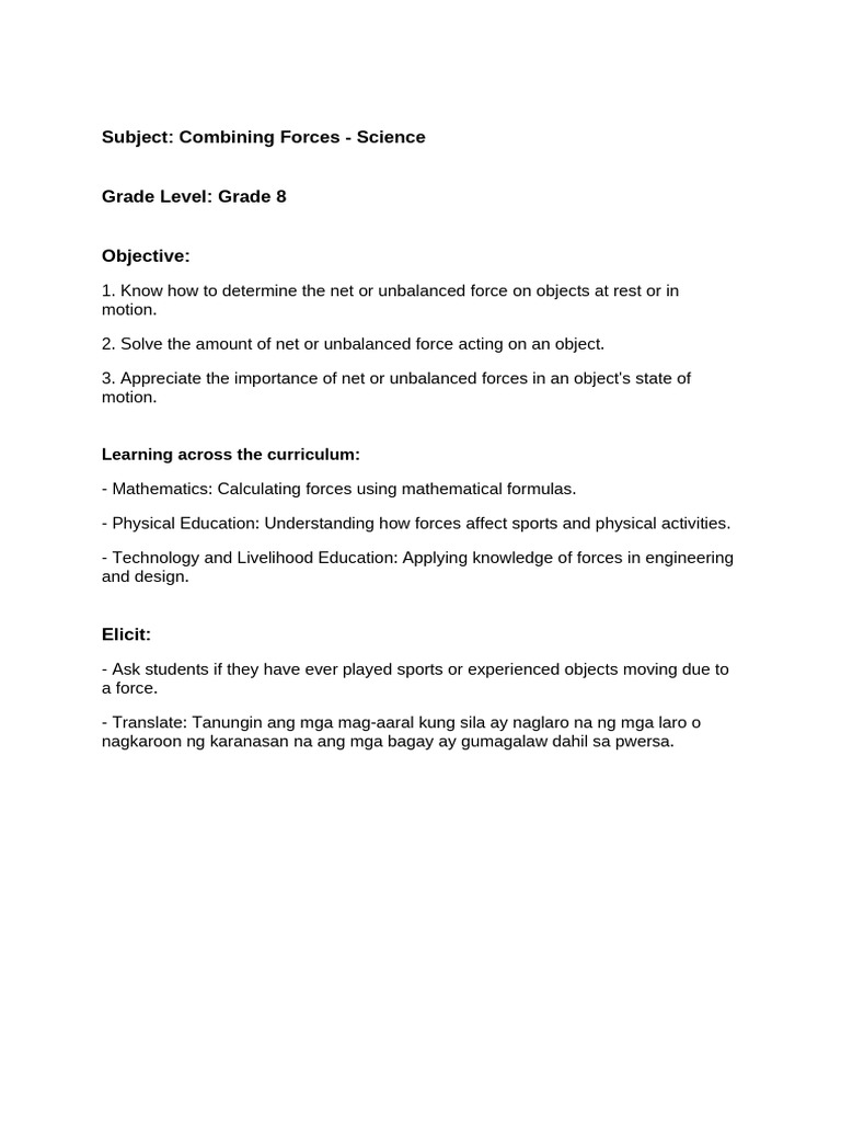 Lesson Plan | PDF | Force | Rubric (Academic)