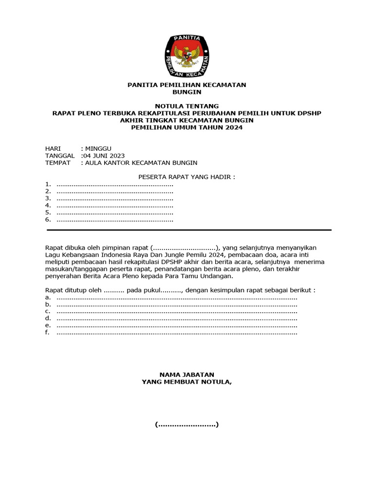 Format Notulensi Rapat Pleno DPSHP Akhir | PDF | Hukum