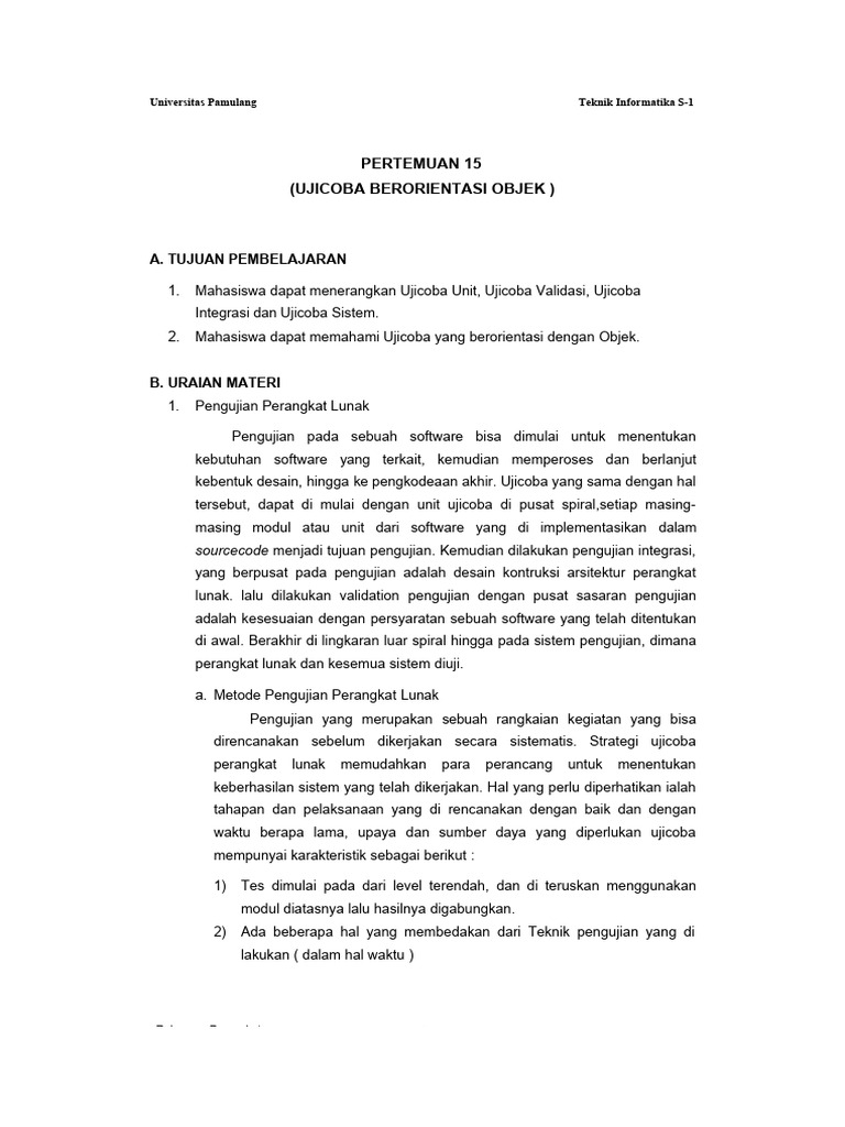 TPL0383 - Pertemuan Ke-15 - (Ujicoba Berorientasi Objek) - Rekayasa Perangkat Lunak | PDF ...