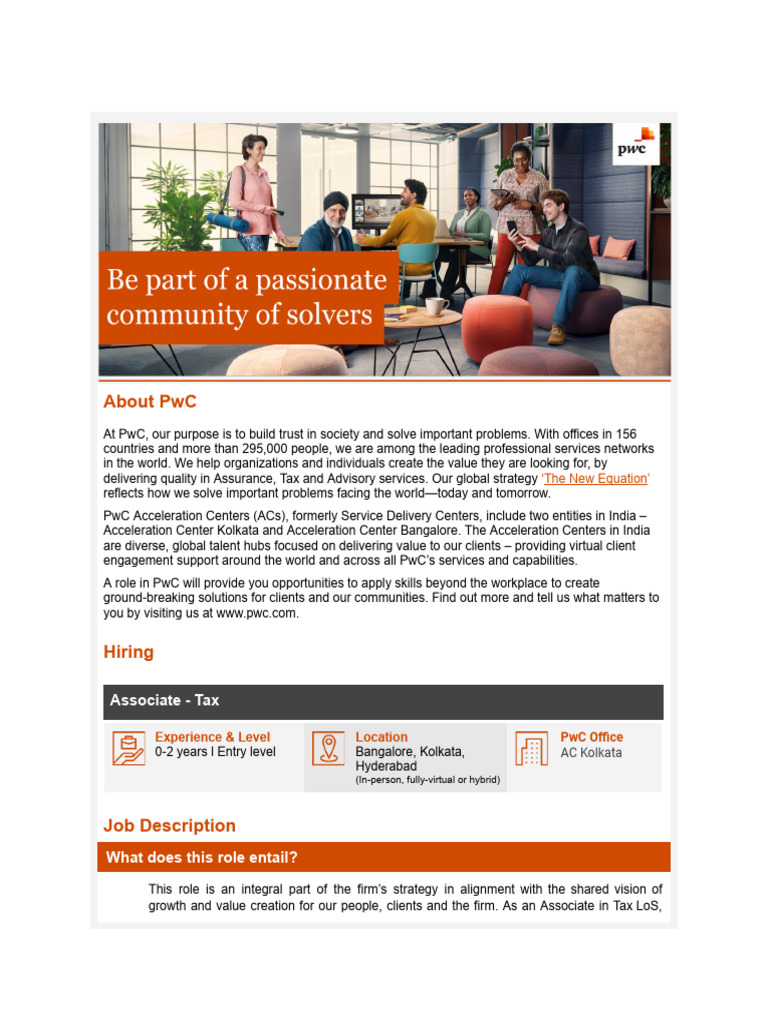 PWC AC Kolkata Tax Associate JD | PDF | Leadership | Master Of Business ...