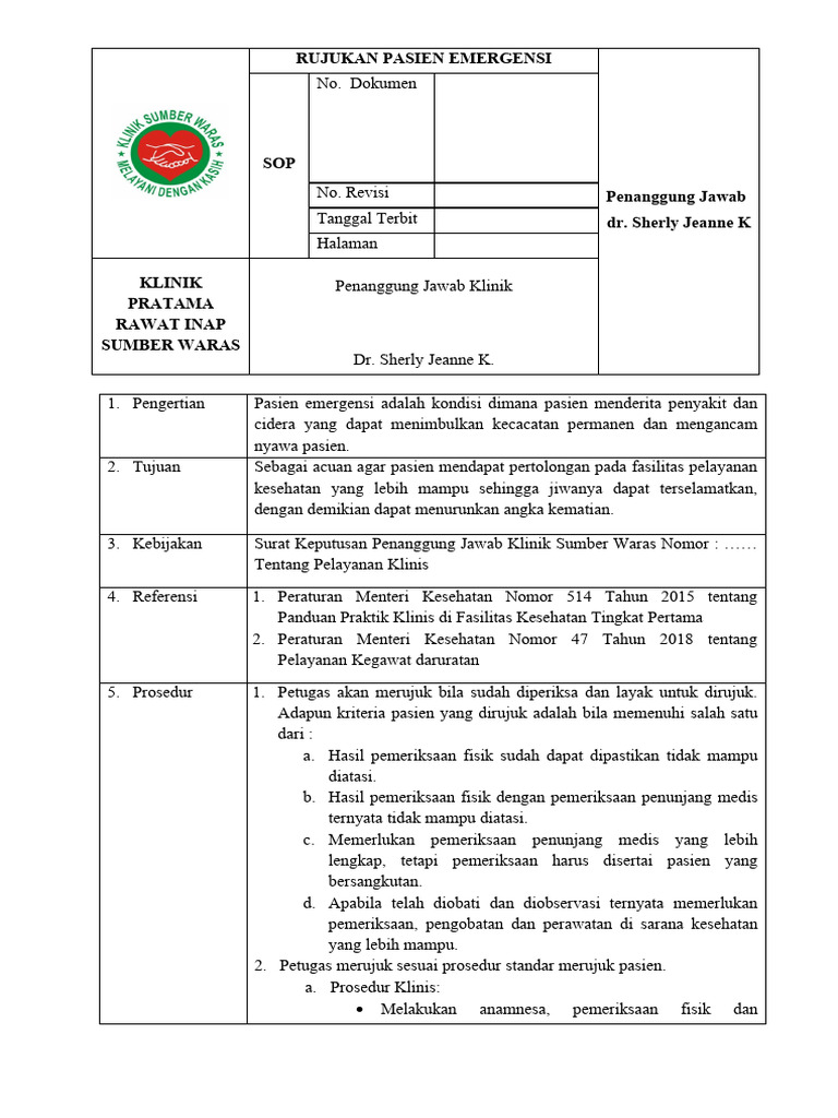 2.5.1.1 SOP Rujukan Emergency | PDF | Pengembangan Diri | Kesehatan ...