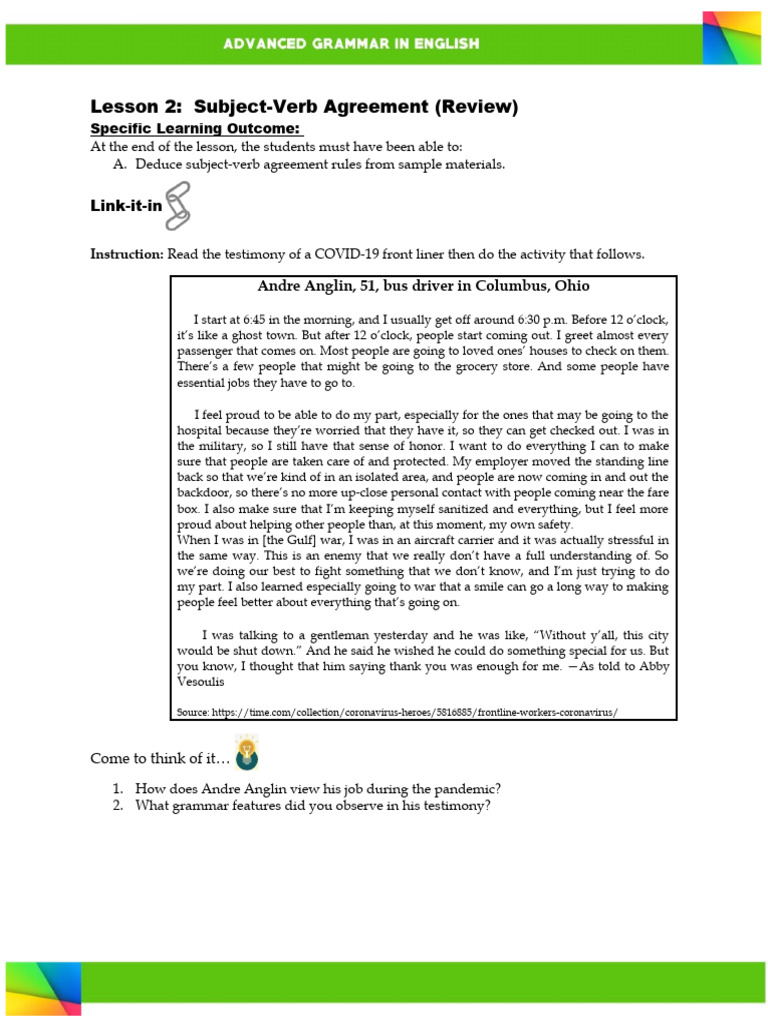 Lesson 2 & 3 | PDF | Grammatical Number | Verb