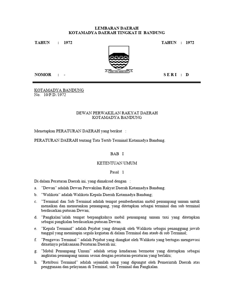 Perda (Kota Bandung) Tata Tertib Terminal Kotamadya Bandung | PDF ...