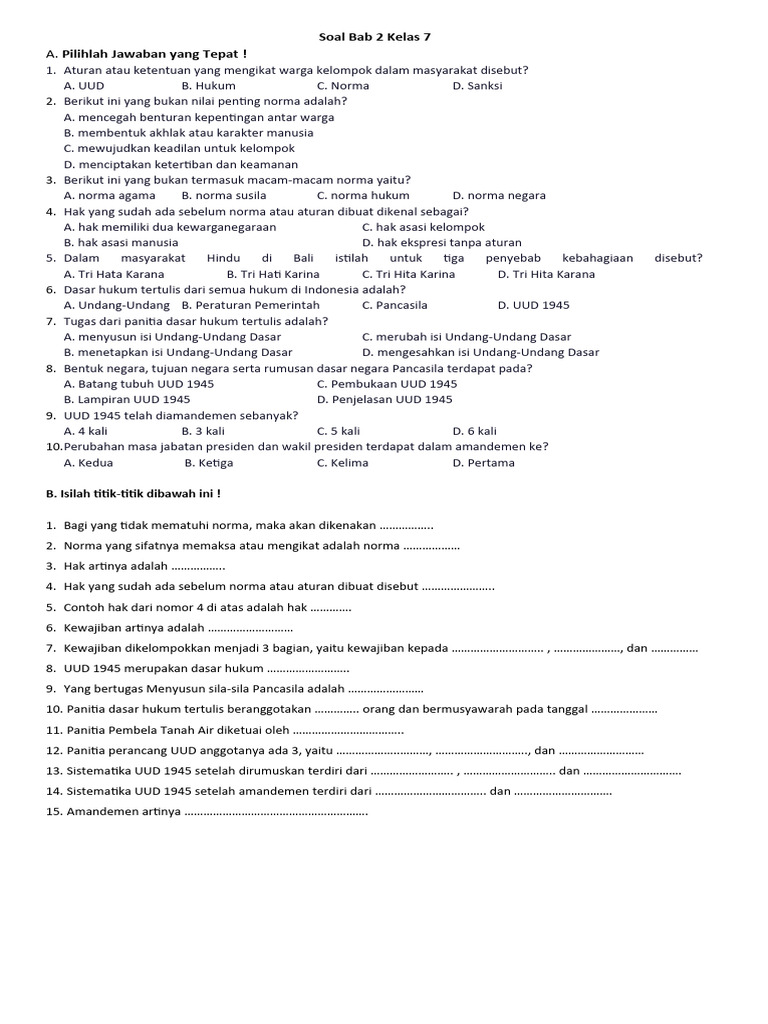 Soal Bab 2 Kelas 7 | PDF