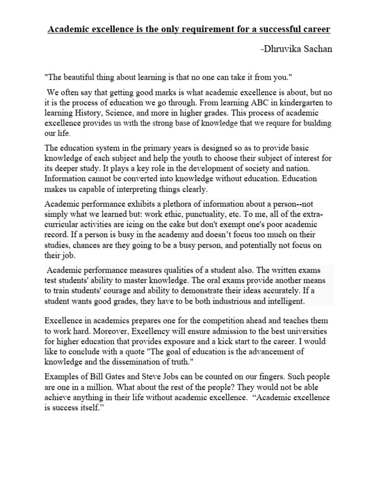 Academic Excellence: Key to Success | PDF | Career & Growth | Social ...