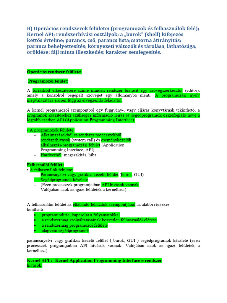 Operációs Rendszer Felületei Programozói Felület | PDF