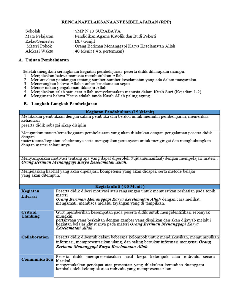 1 - RPP 1 Lembar Kls 9 Semester 1 | PDF