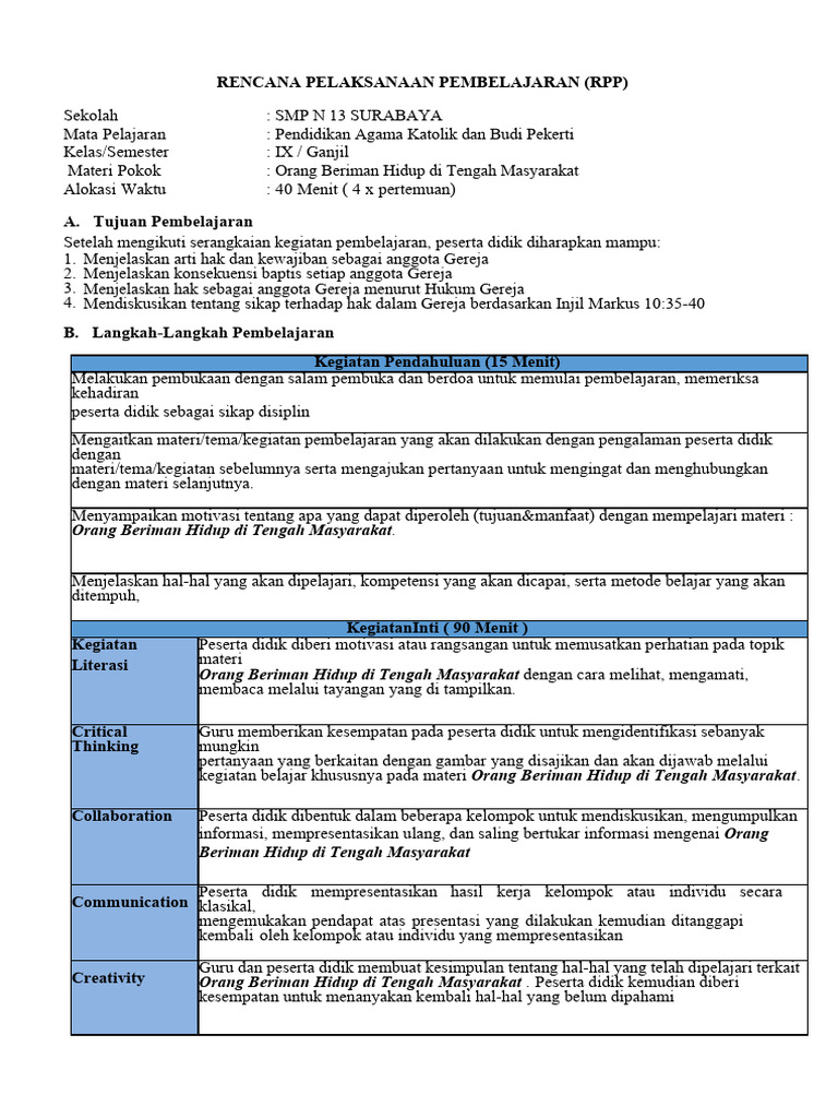 2 - RPP 1 Lembar Kls 9 Semester 1 | PDF