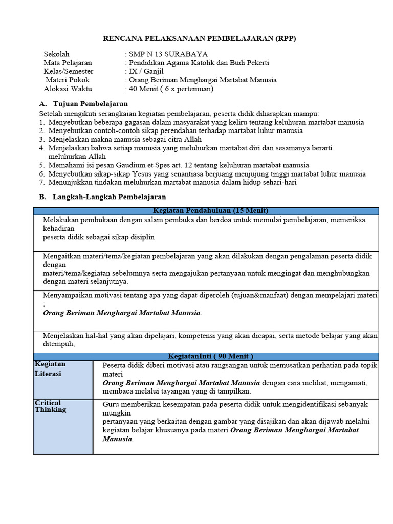 3 - RPP 1 Lembar Kls 9 Semester 1 | PDF