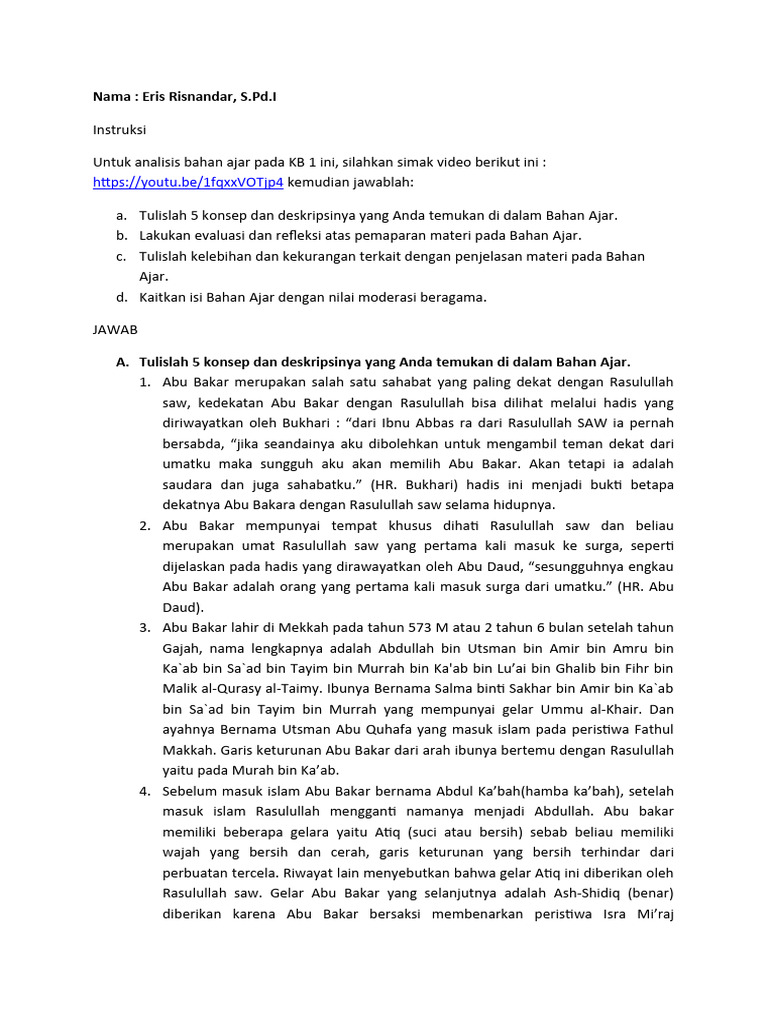 Komponen Analisa Bahan Ajar SKI KB 1 | PDF
