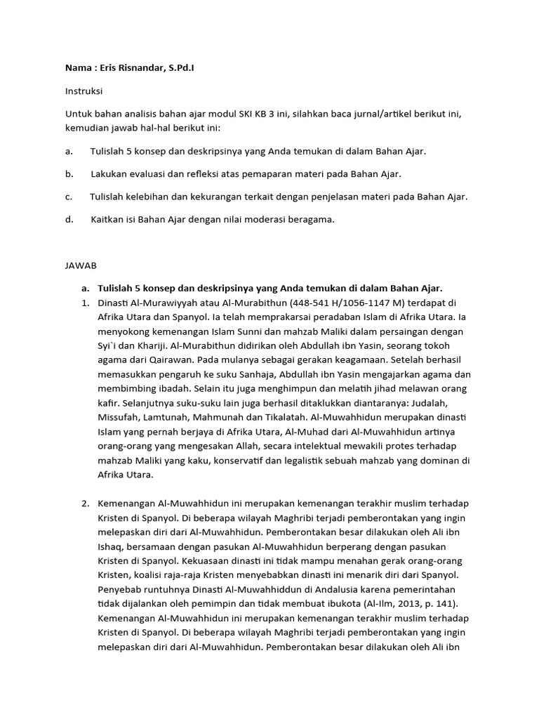 Komponen Analisa Bahan Ajar SKI KB 3 | PDF