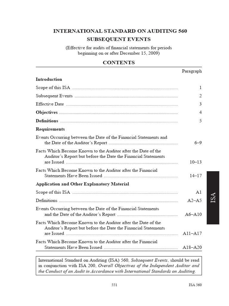 ISA 560: Subsequent Events in Audits | PDF | Auditor's Report ...