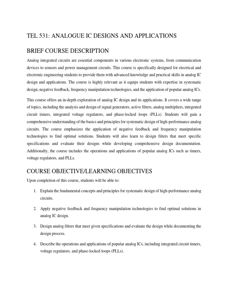 Advanced Analog IC Design Course | PDF | Electronic Circuits | Analogue ...