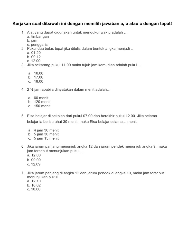 Soal Latihan MTK Satuan Waktu | PDF