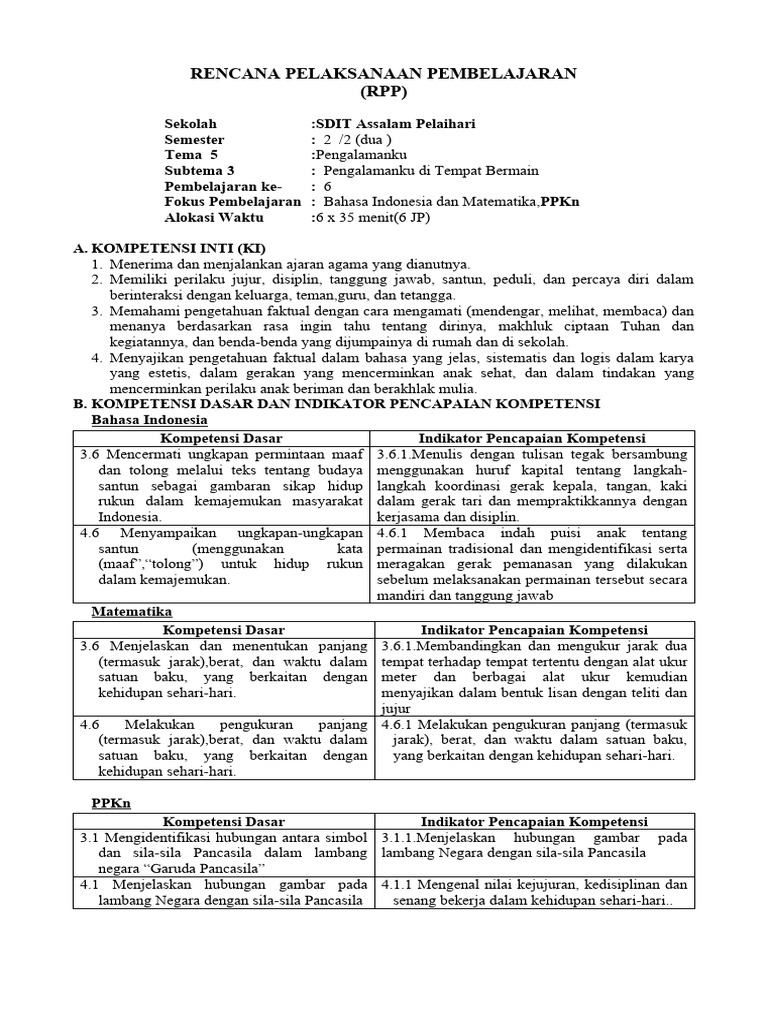 Kls 2 RPP T5 SUB3 PEMBELAJARAN 6 | PDF | Seni & Disiplin Bahasa
