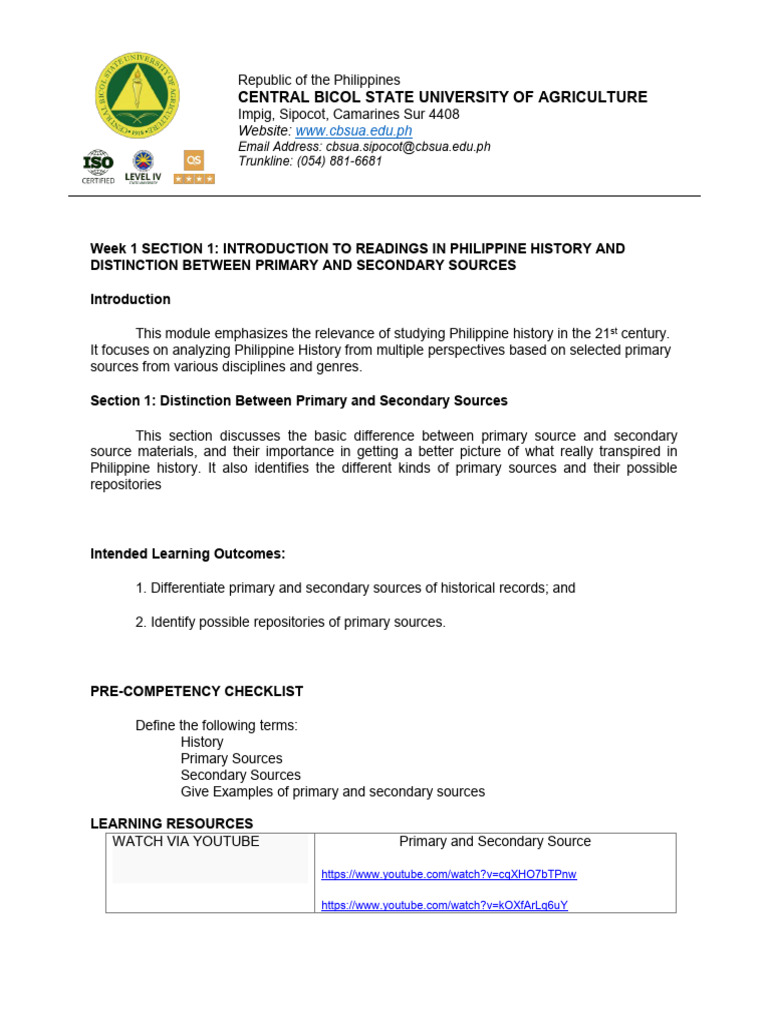 Week 2 Module | PDF | Primary Sources | Knowledge