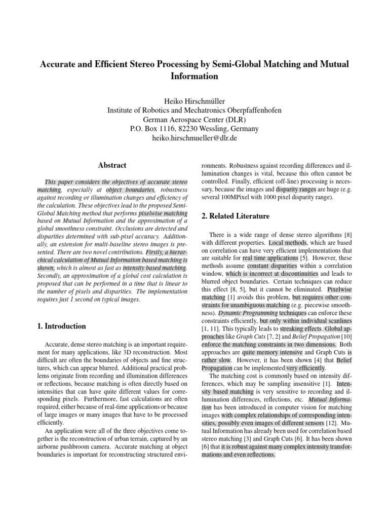 Semi Global Matching | PDF | Computer Vision | Computer Science