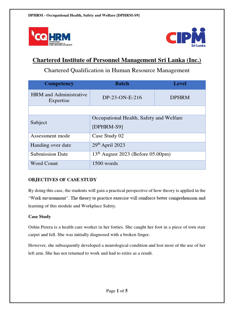 DPHRM - Occupational Health, Safety and Welfare [DPHRM-S9] - DP-23-On-E-216 | PDF | Occupational ...