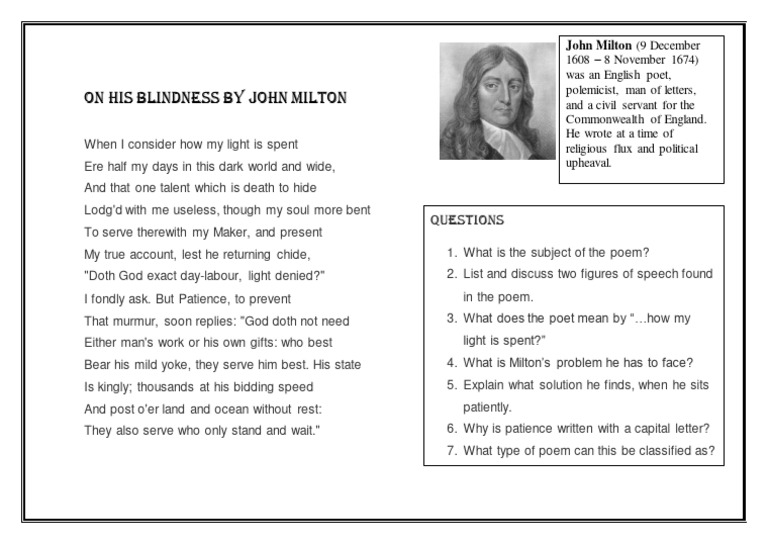 H.W. On-His-Blindness-By-John-Milton | PDF