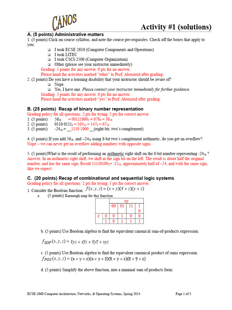InClassActivity01 Sol | PDF | Computer Data | Electronic Circuits