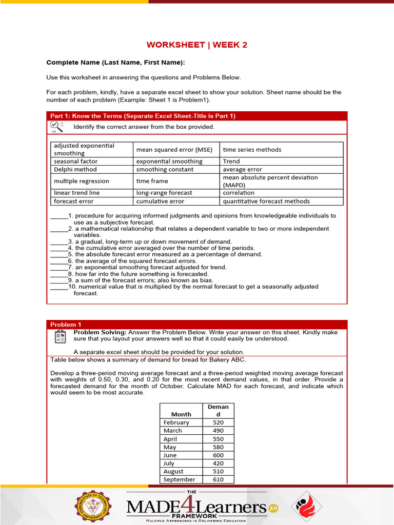 Aranaydo - Week 2 | PDF | Forecasting | Errors And Residuals
