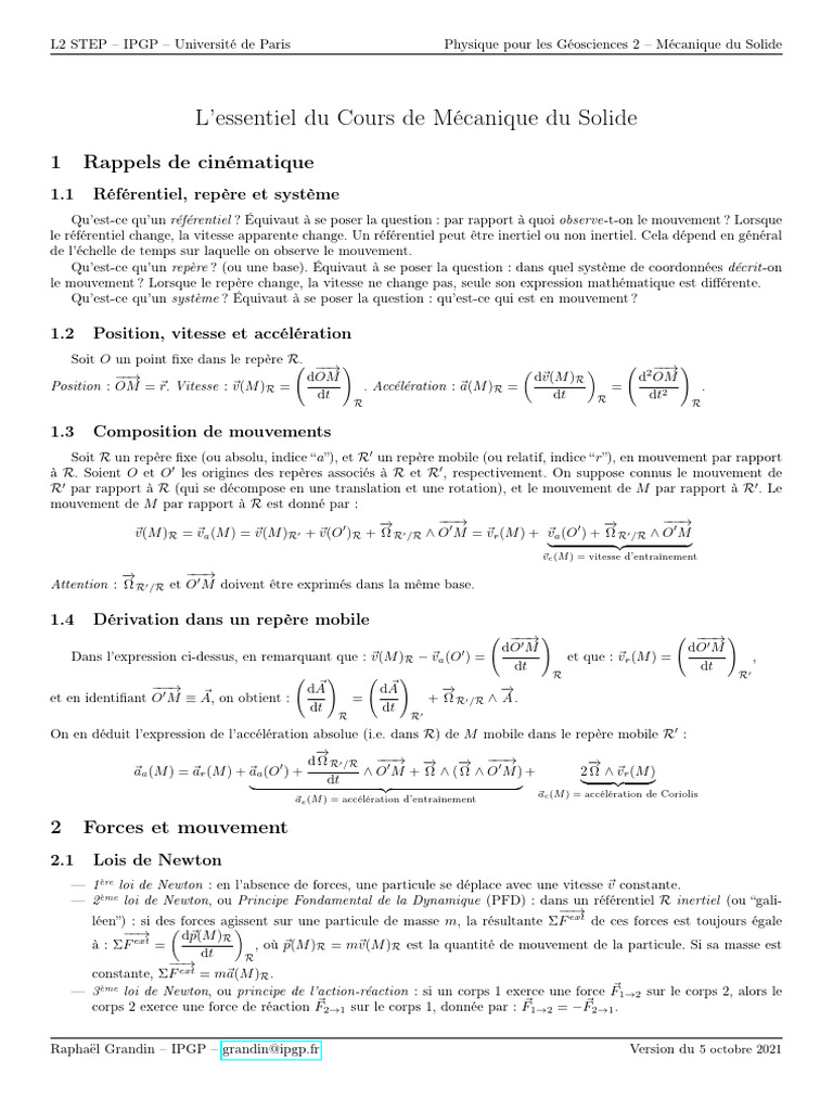 Cours Meca 2021 | PDF | Rotation | Marée