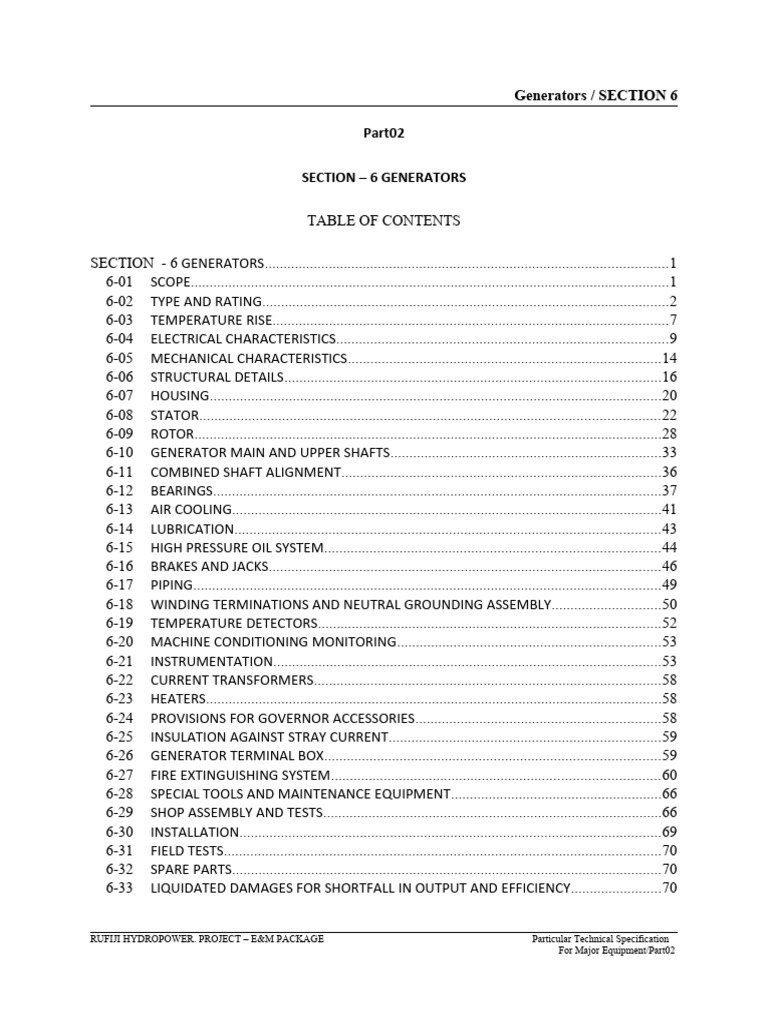 Generators - Particular Technical Specification | PDF | Electric ...