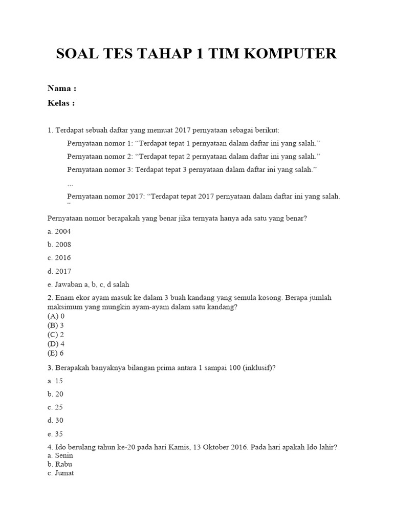 Soal Test Tahap 1 ICT | PDF