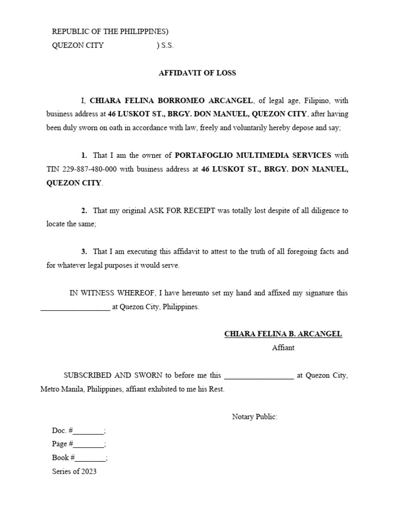 Niri - Affidavit of Loss | PDF | Affidavit | Oath