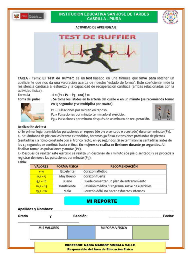 Test de Ruffier San Josè de Tarbes 2022 | PDF | Sistema cardiovascular ...